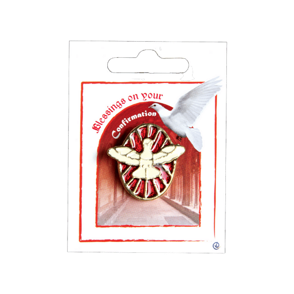 Lapel Pin: Confirmation oval red & white dove – The Catholic Shop