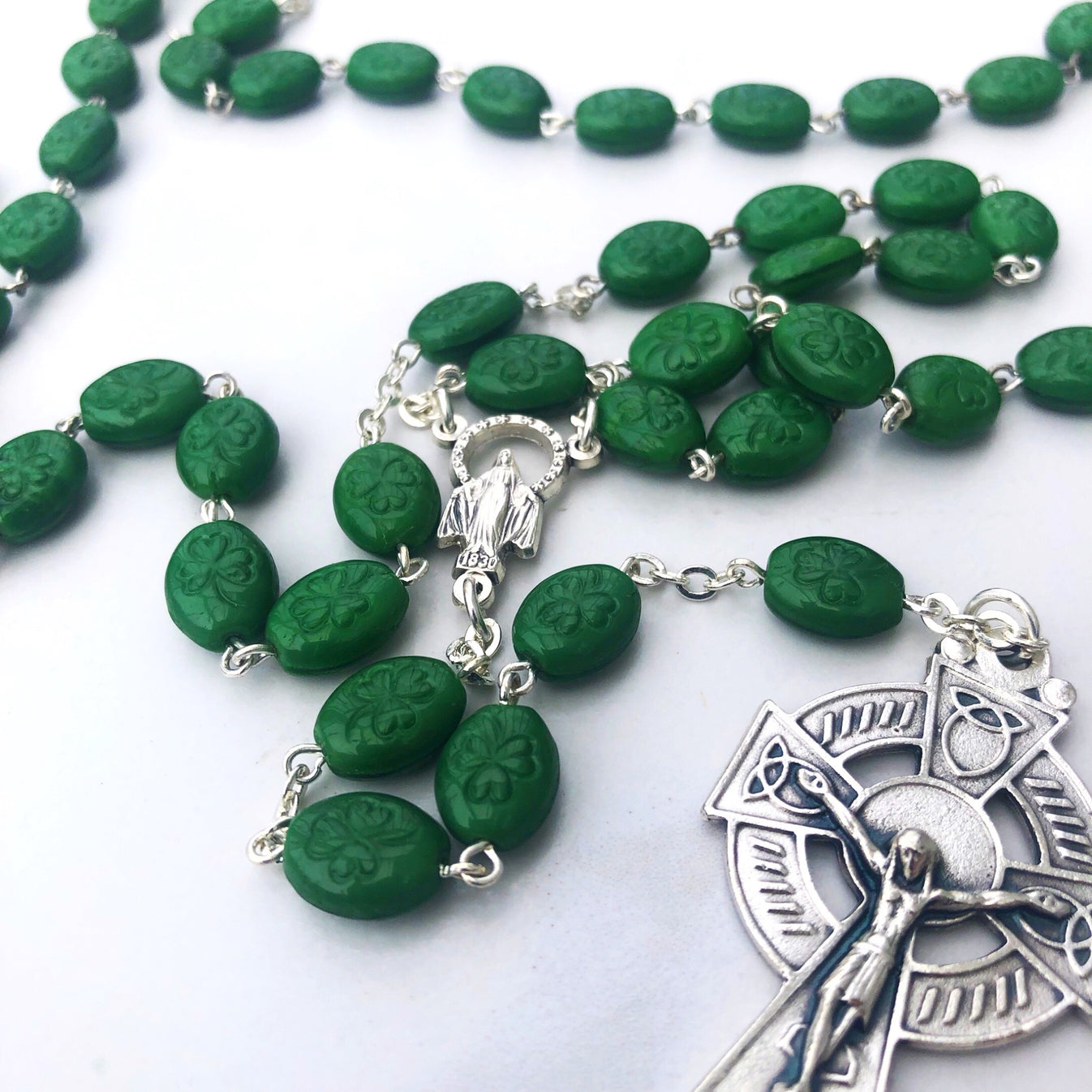 Rosary: Irish/Green Beads with Celtic Cross – The Catholic Shop